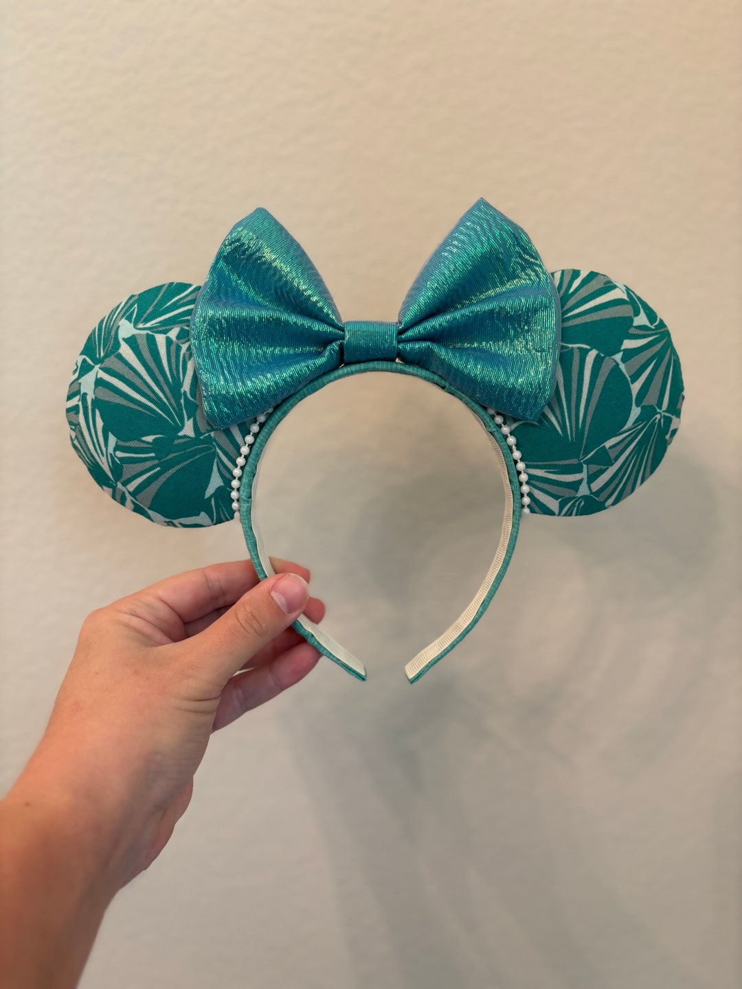 Mermaid Inspired Teal Seashell Fabric Mouse Ears With Iridescent Teal ...