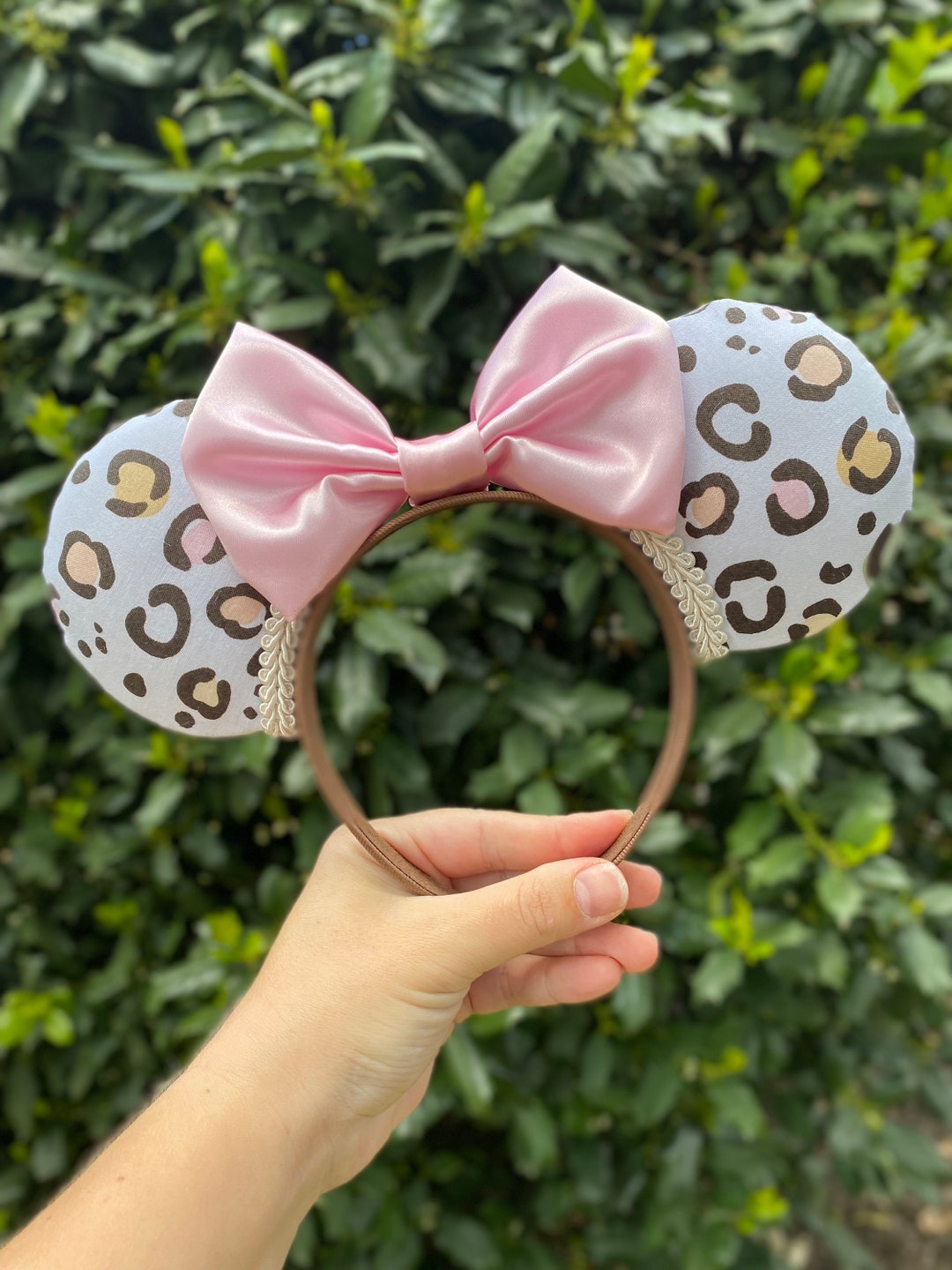 Light Pastel Leopard Print Fabric Mouse Ears With Pink Satin Bow - Etsy