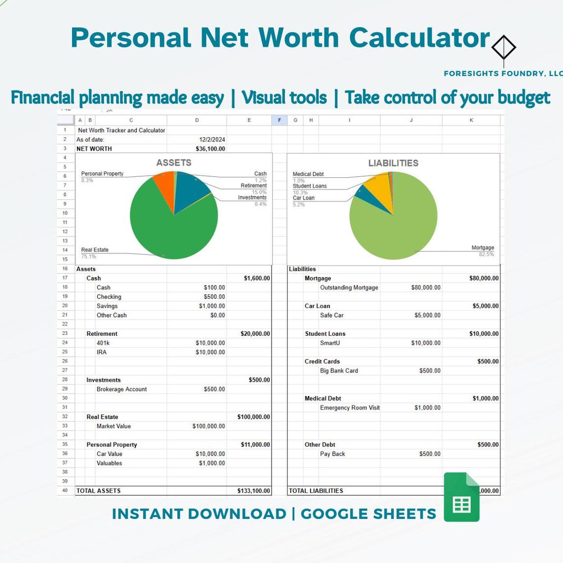 Track Net Worth: Spreadsheet Template | Budget & Finance | Financial Foresight With Foresights ...