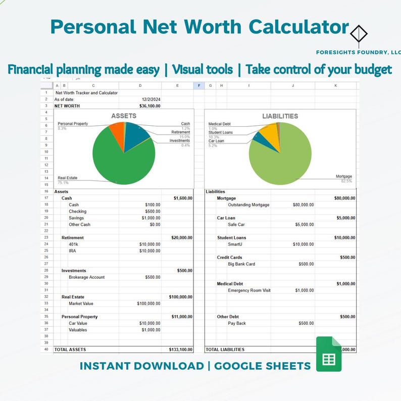 Track Net Worth: Spreadsheet Template | Budget & Finance | Financial ...