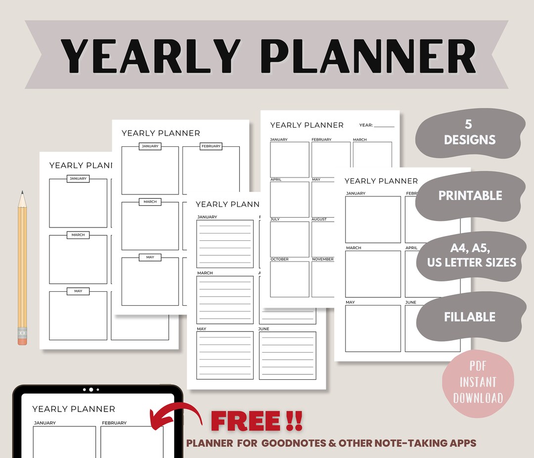 Yearly Planner at a Glance for 2024 Planner Printable, Undated Planner ...