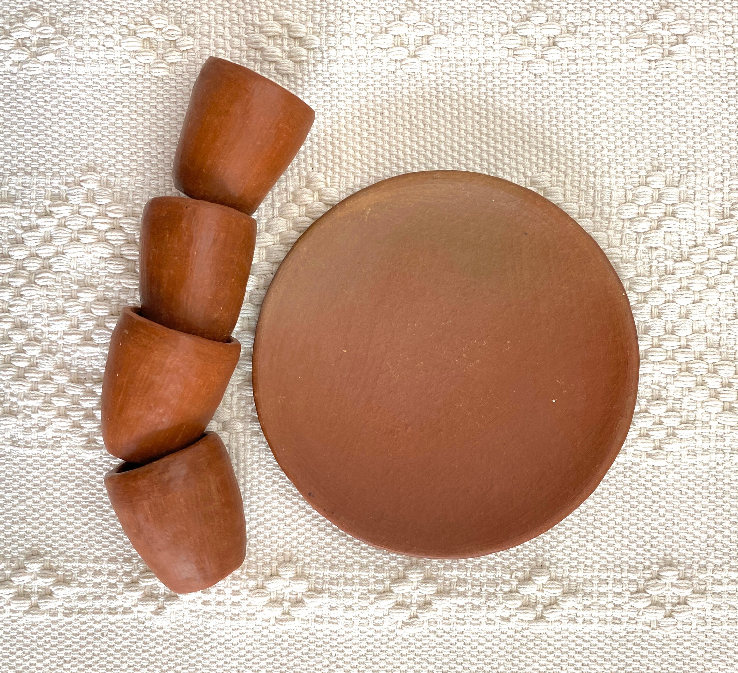 Set of Four Traditional Terracota Clay Shots With Plate. Handmade From ...