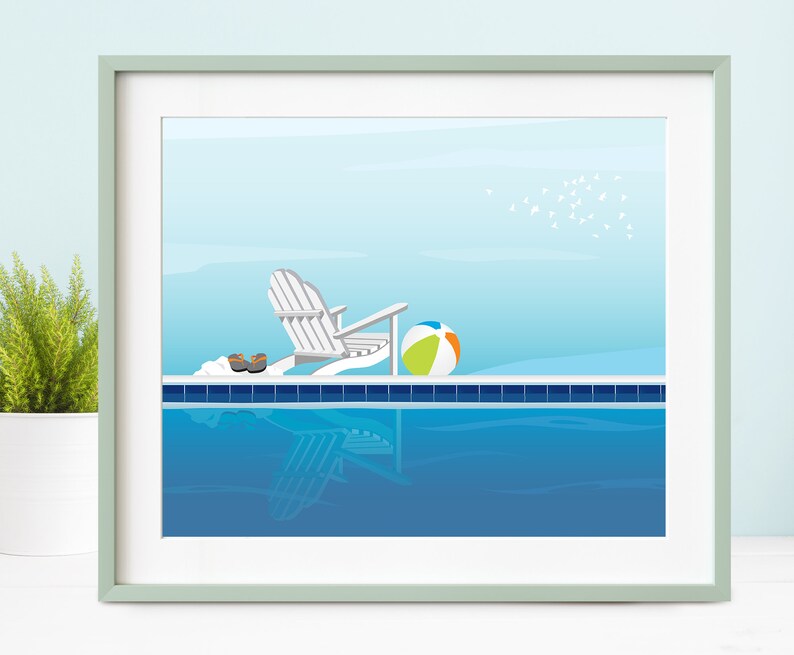 Adirondack Chair, Retro Poolside Decor, Swimming Pool Art, Swimmer Gift ...