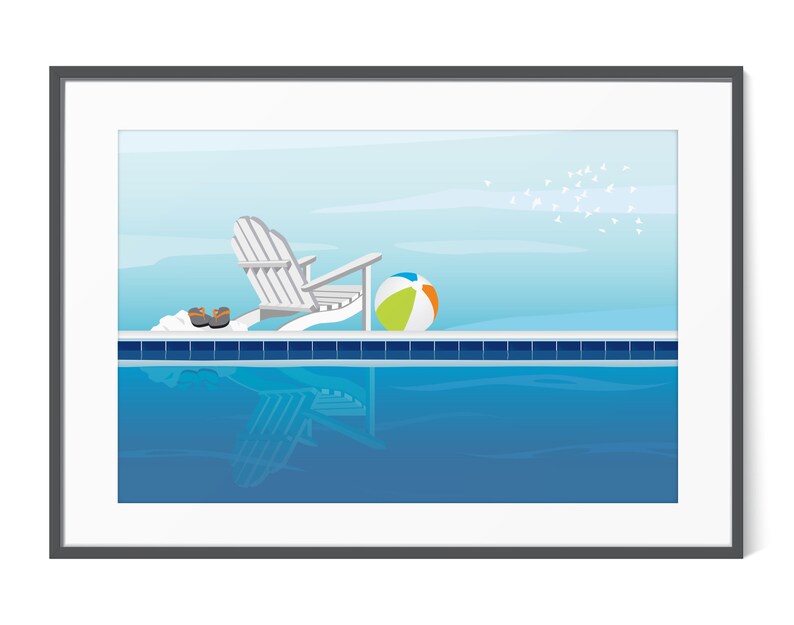 Adirondack Chair, Retro Poolside Decor, Swimming Pool Art, Swimmer Gift ...