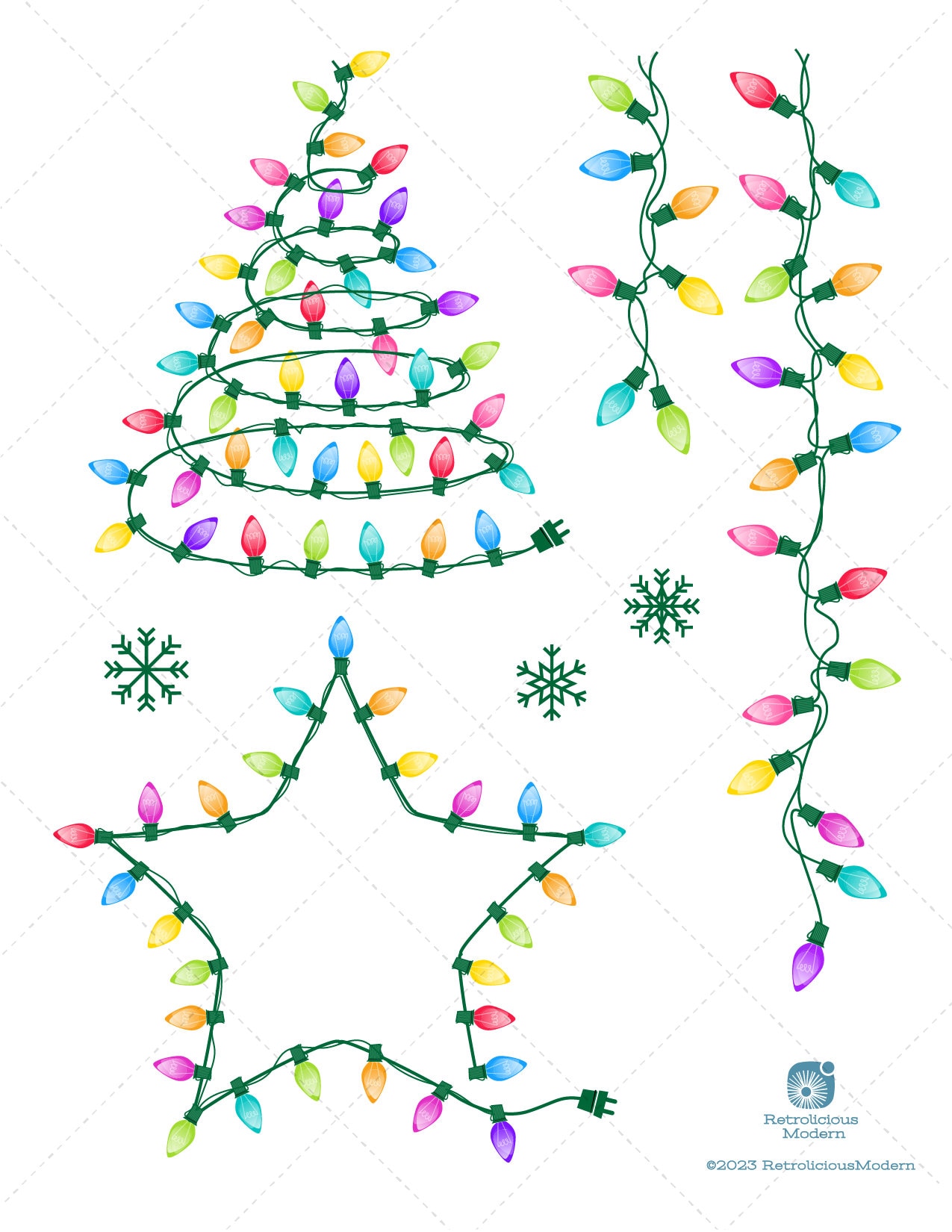 Retro Christmas Lights, Light String Clipart, Christmas Tree Lights ...