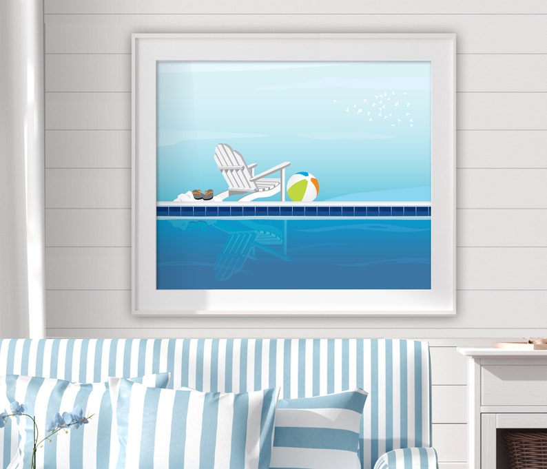 Adirondack Chair, Retro Poolside Decor, Swimming Pool Art, Swimmer Gift ...