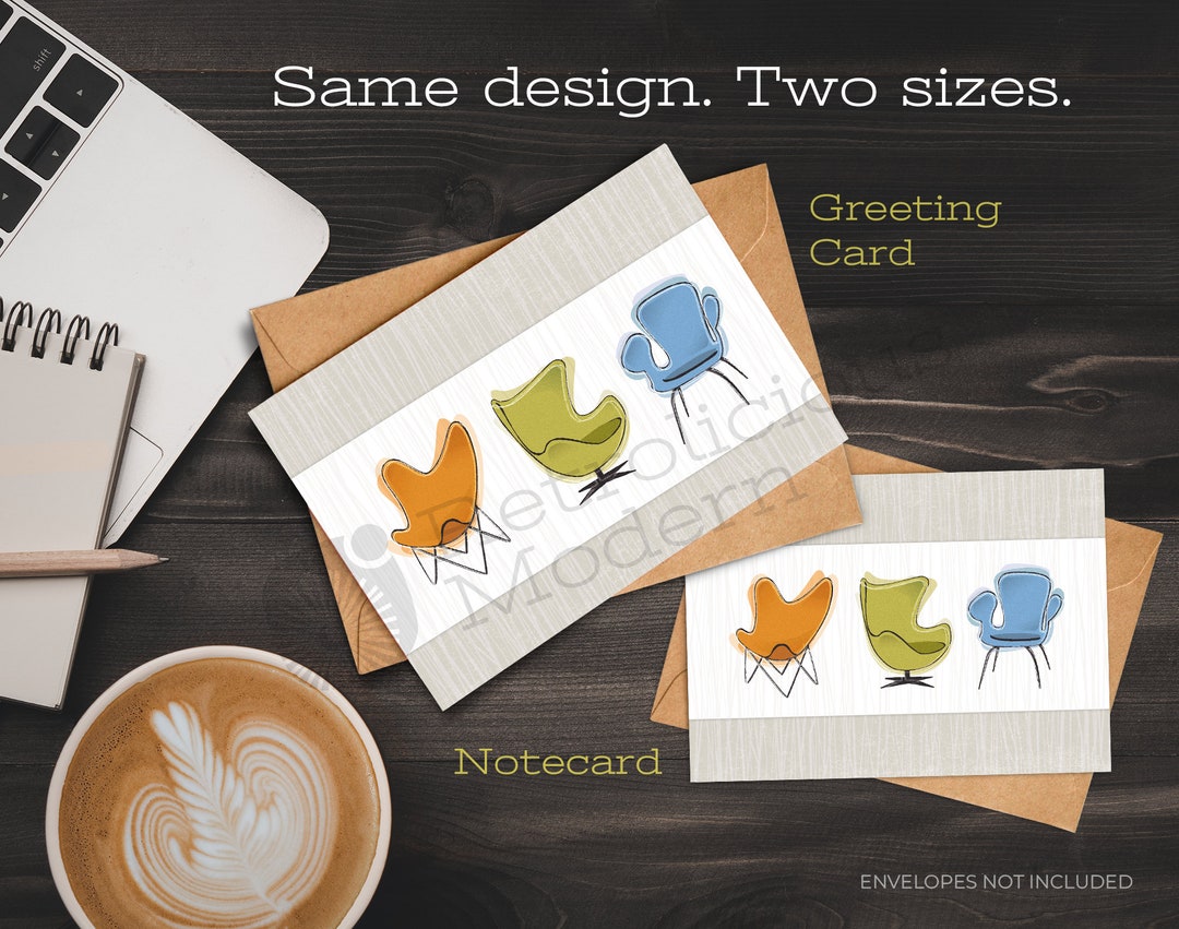 Mid-century Modern Chairs, Abstract Greeting Card, Retro Chair Card ...