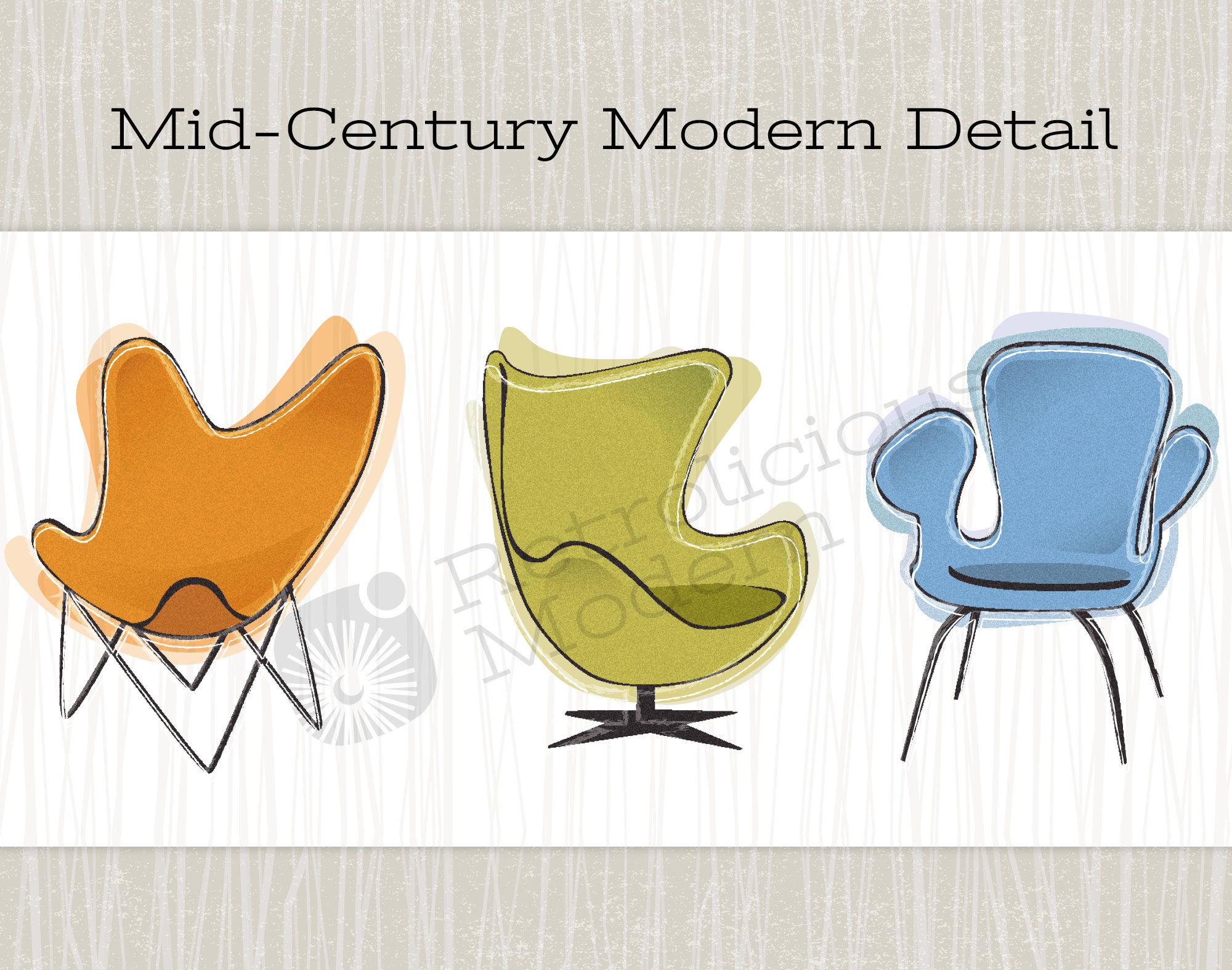 Mid-century Modern Chairs, Abstract Greeting Card, Retro Chair Card ...
