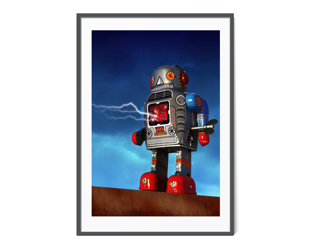 Vintage Toy Robot Art, Robot Tin Toy Poster, Retro Decor, Robot Wall ...