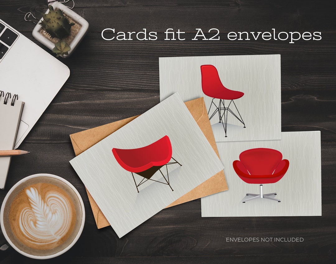 Mid-century Modern Chairs, Set of 6 Blank Note Cards, Retro Chairs 5 ...