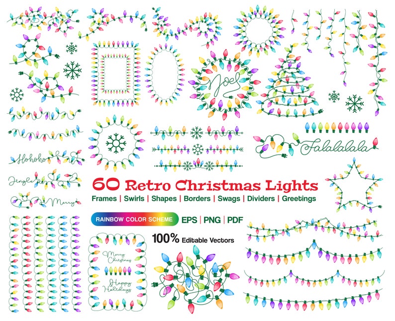 Retro Christmas Lights, Light String Clipart, Christmas Tree Lights ...