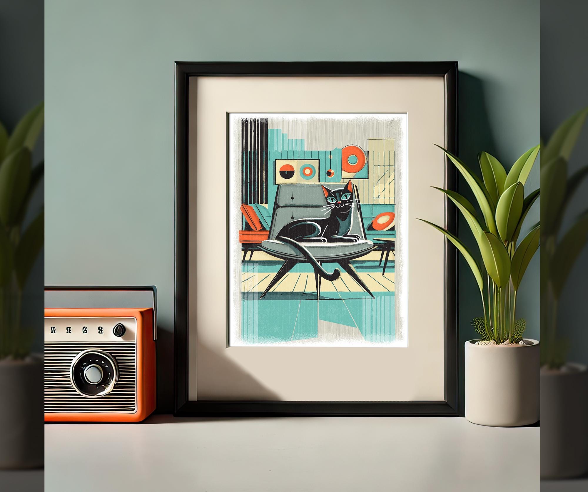 Cat Mid Century Modern, MCM, Cat Lover Gift, Digital Print Wall Art ...