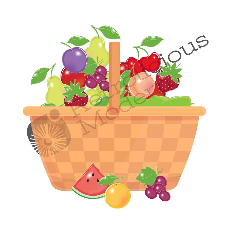 Stylized Fruit Clipart, Cute Clipart Icons of Strawberry, Apple ...