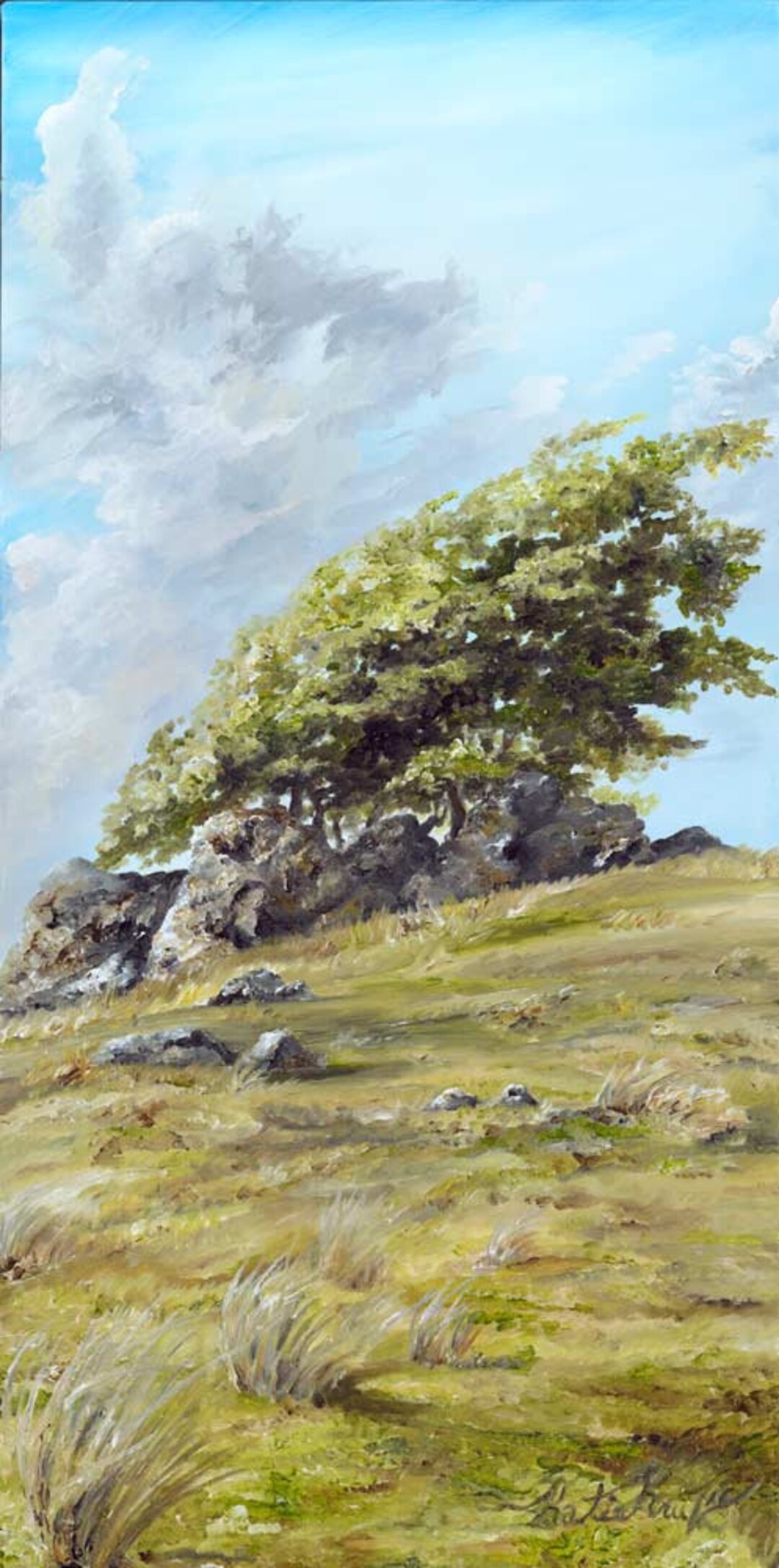 Windswept, Landscape Painting by Katie Kruzic, Long Tree on Hillside - Etsy