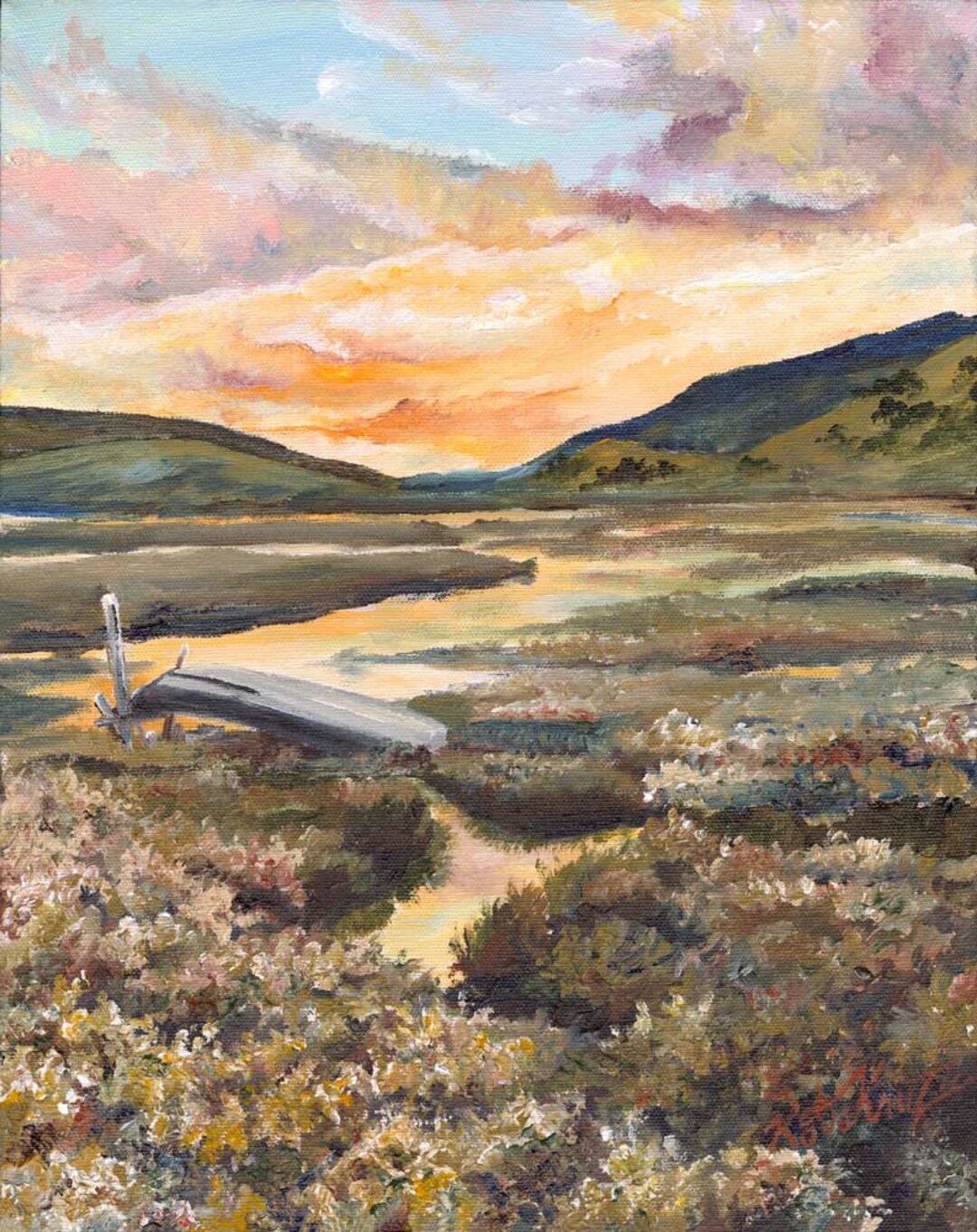 Firewater, Sunset on the Slough, Landscape Painting by Katie Kruzic - Etsy