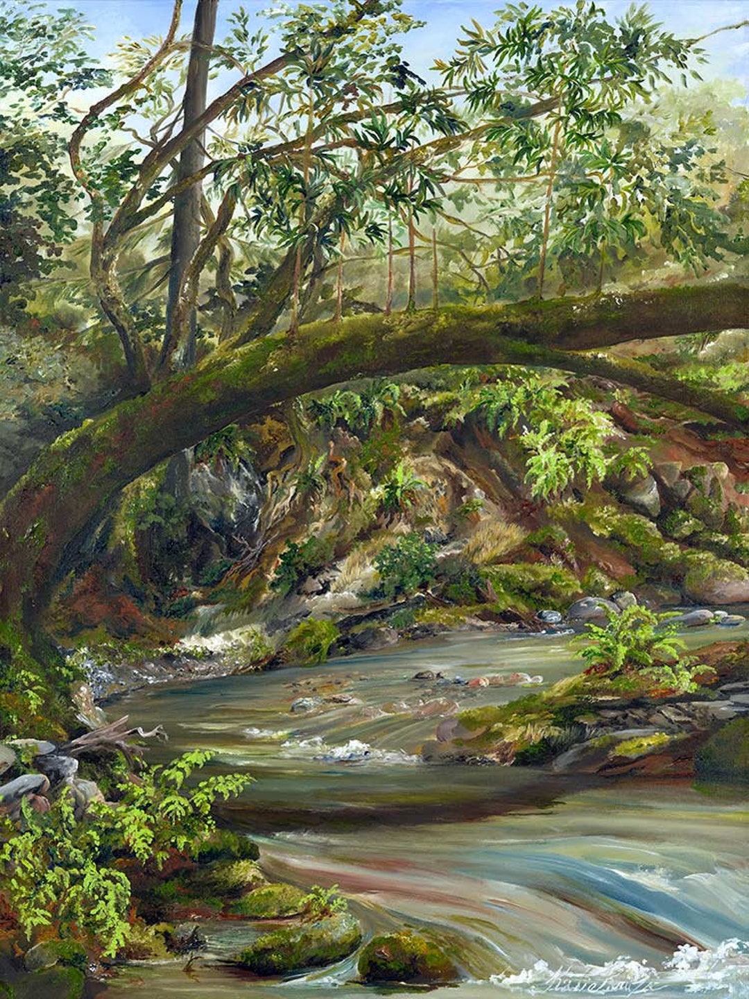 Bay Bridge, Painting by Katie Kruzic, Stream, Bay Tree, Rocks ...