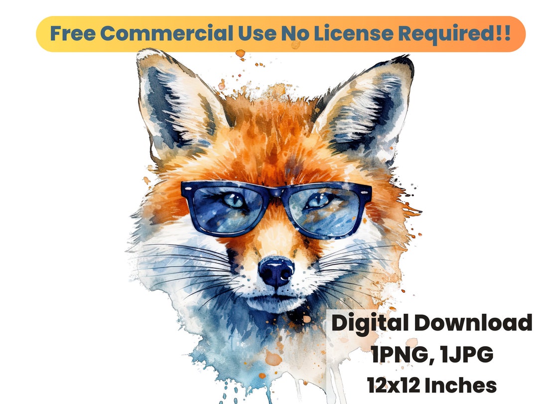 Fox Shades, Watercolor Clipart, Png, Digital Download, Digital Art ...