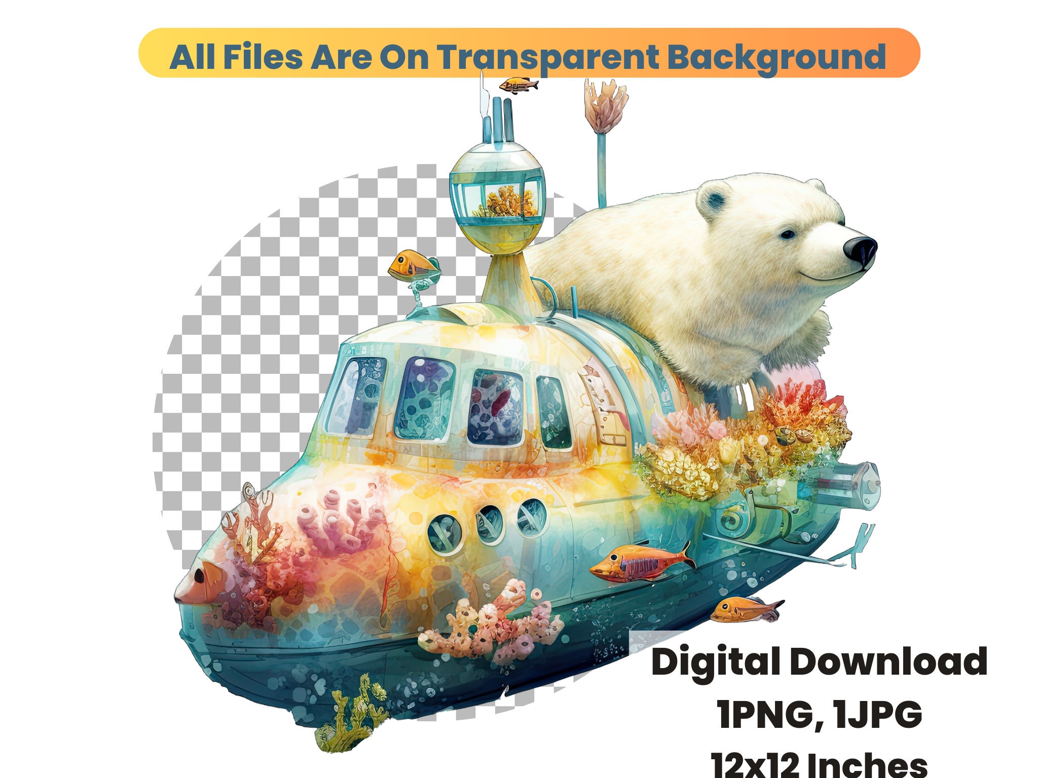 Polar Bear Freeloader Watercolor Clipart, Saltwater, Graphic ...
