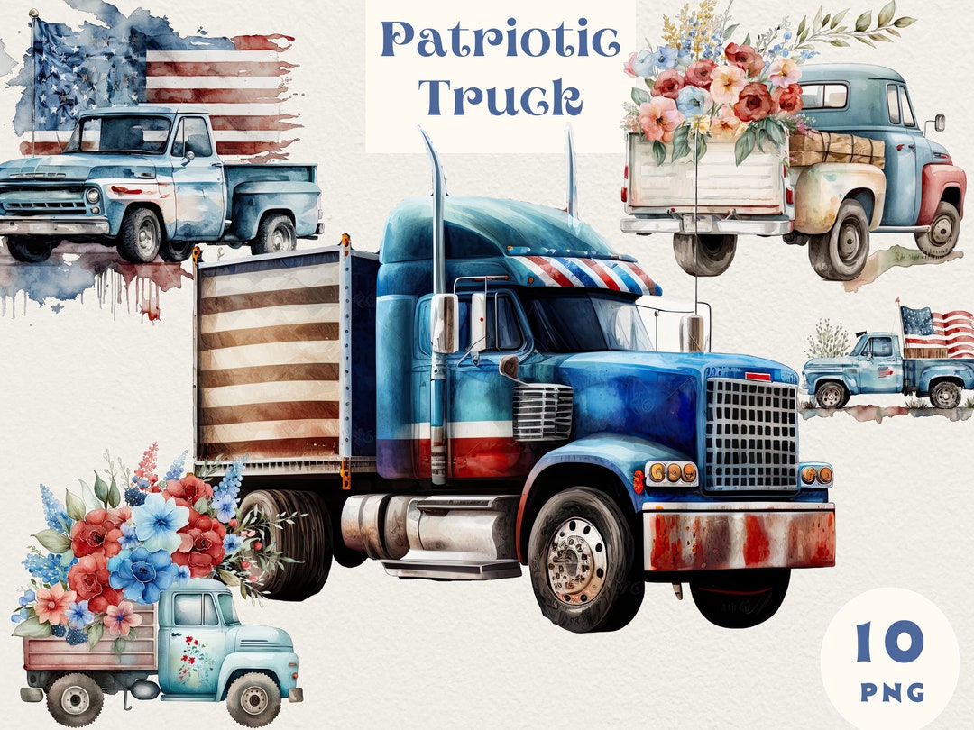 Patriotic Truck Clipart, Memorial Day Png, 4th of July Png, 18 Wheeler ...