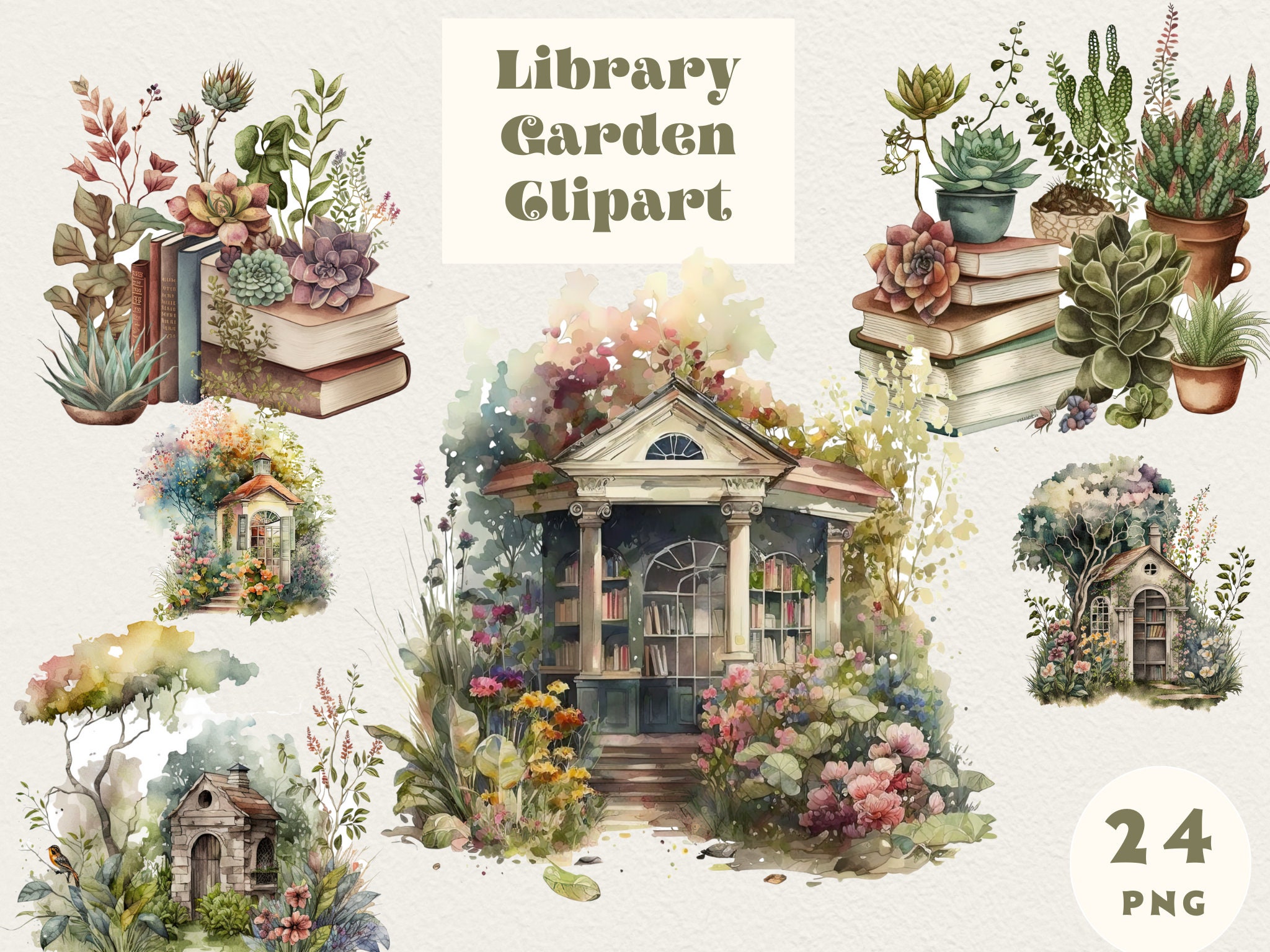 Library Library School Watercolor Clip Art PNG Digital - Etsy