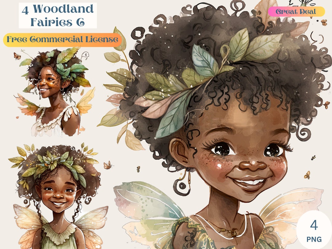 Young Black Woodland Fairies, African American Fairy, Fairy, Black Art ...