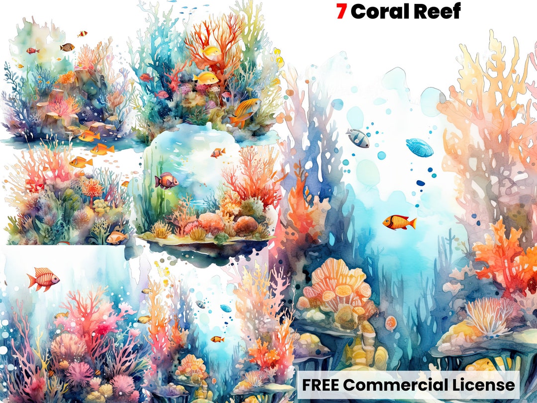Coral Watercolor Clipart, Fishing Clipart, Coral Reef Print, Ocean Png ...