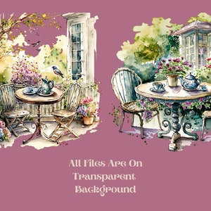 Spring Tea Time Clipart, Garden Picnic Clip Art, Png. Digital Watercolor. Free Commercial Use ...
