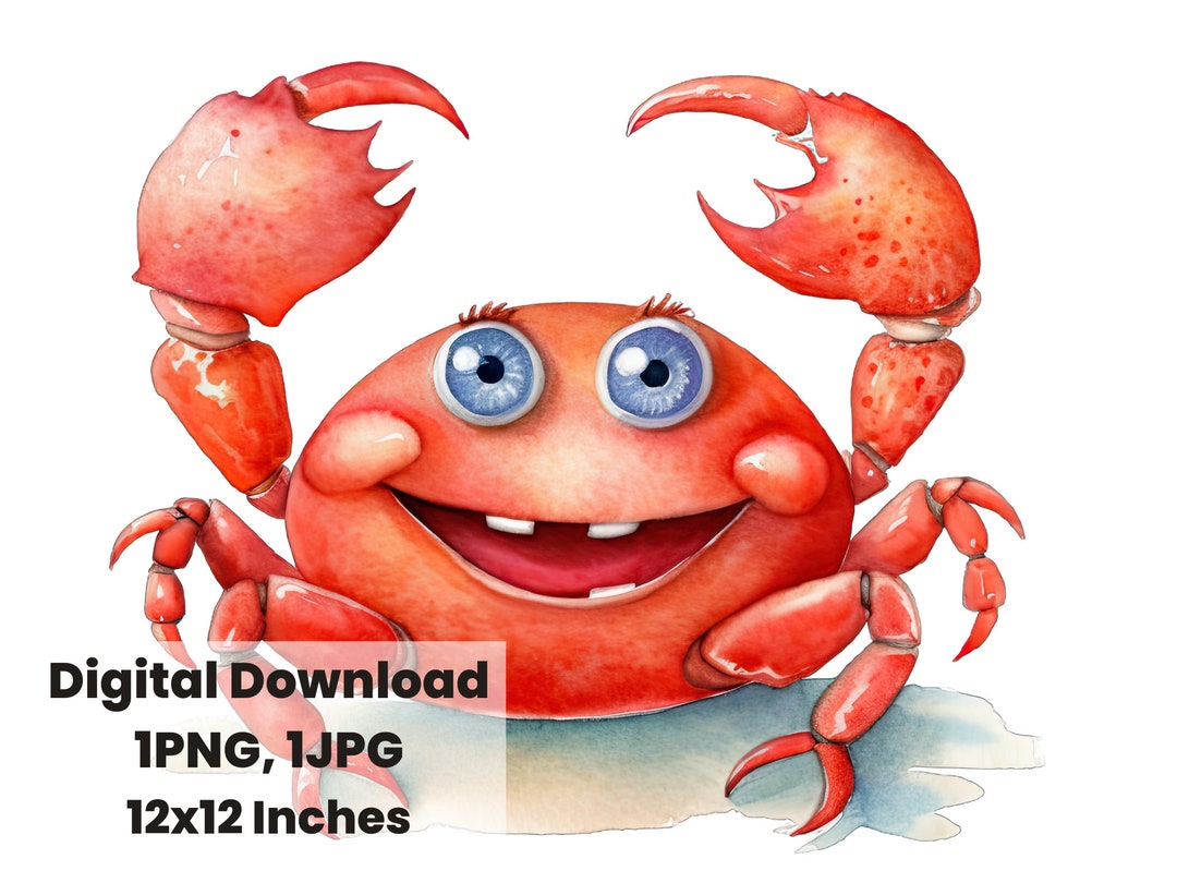 Smiling Cabby Cartoon Watercolor Clipart, Crabbing, Fishing Clipart ...