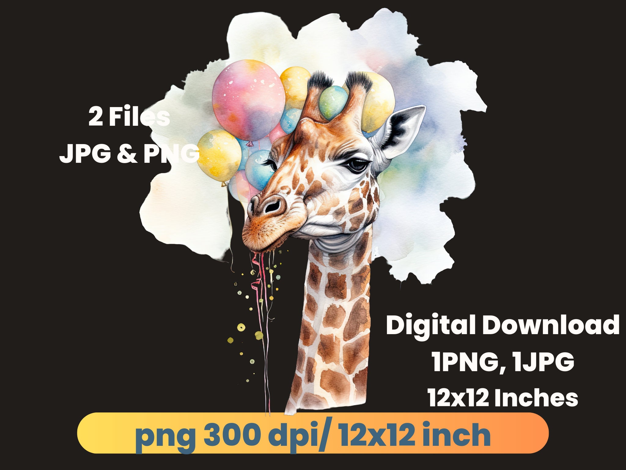 Giraffe Balloons Clipart Watercolor Clipart Graphic Design - Etsy