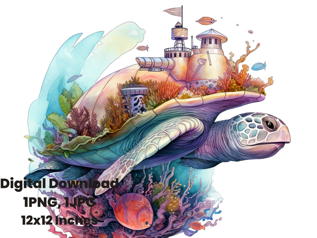 Sea Turtle Transport Watercolor Clipart, Saltwater Fish, Graphic ...
