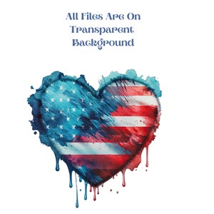 Patriotic Heart Clipart, Memorial Day Png, 4th of July Png, Watercolor ...