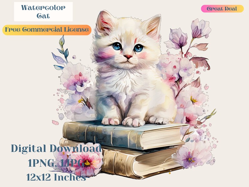 Watercolor Kitten Clipart Cat Png Cute Cat Clip Art Hand - Etsy
