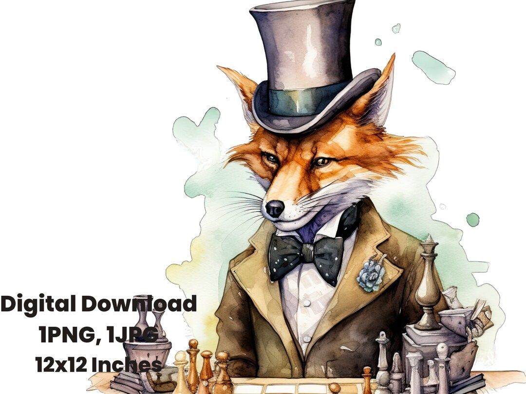 Fox Play Chest With Top Hat, Watercolor Clipart, Suit and Tie, Png ...