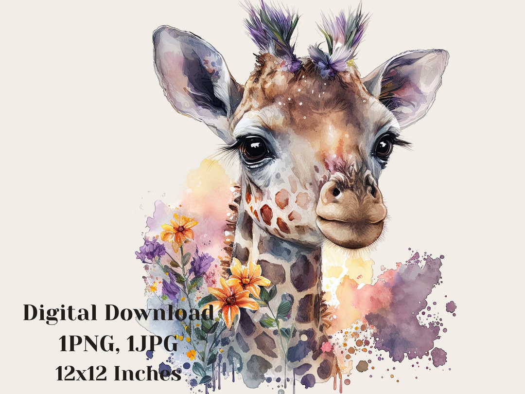 Giraffe Watercolor Clipart,baby Giraffe Illustration, Nursery Jungle ...