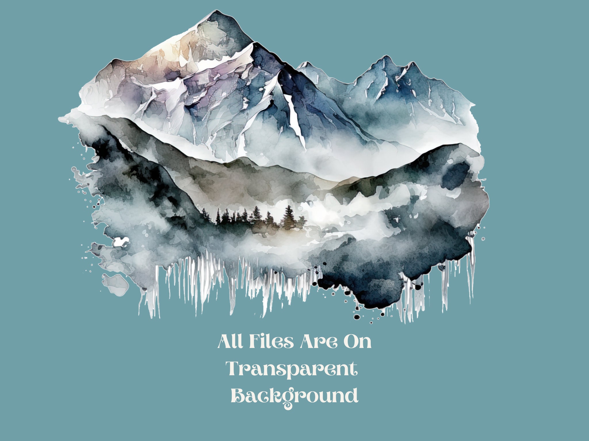 Mountain Art, Sublimation Files, Watercolor Clip Art, PNG, Printable ...