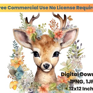 Woodland Buck Nursery Watercolor Clipart, Png, Printable Artwork ...