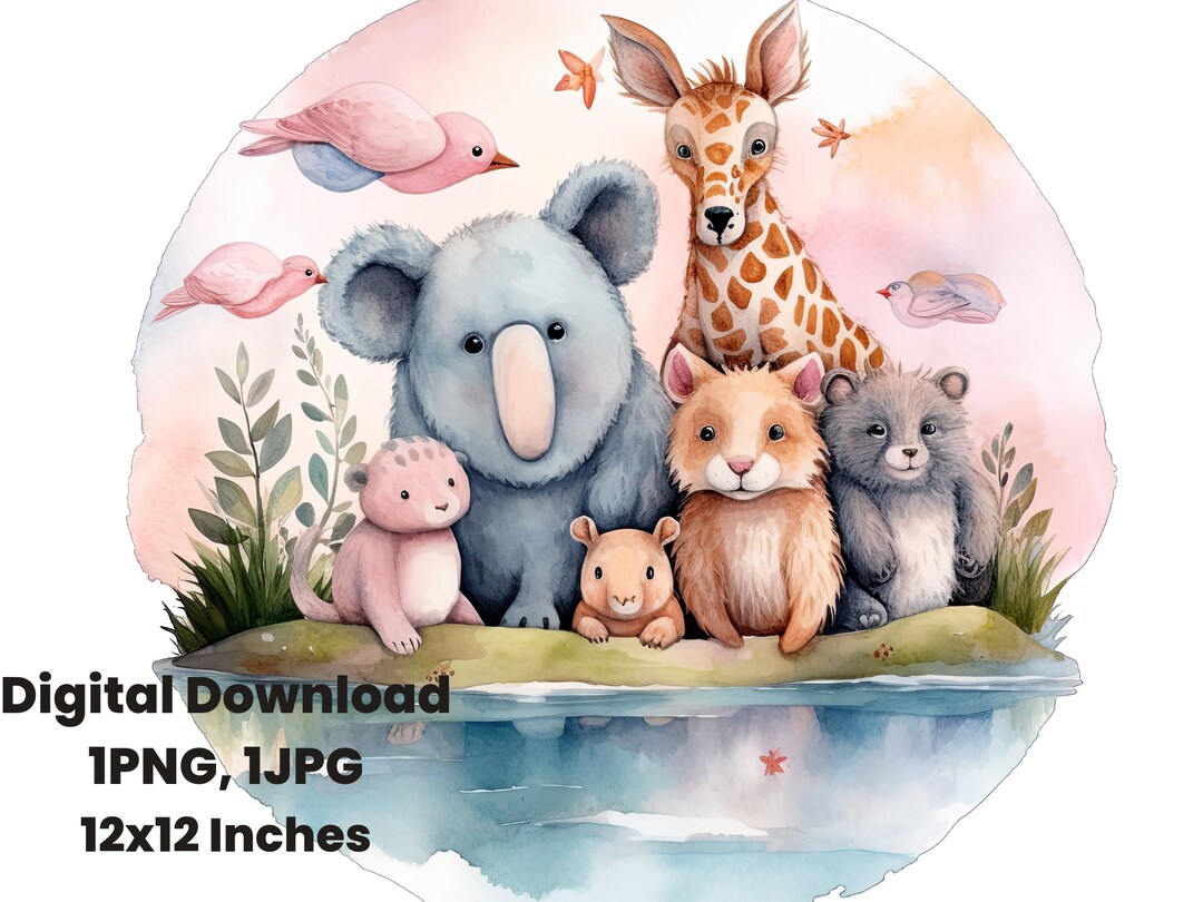 Animal Bedtime Clipart, Watercolor Clipart, Child Png, Graphic Design ...