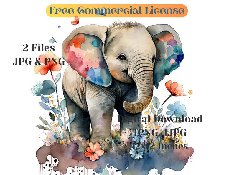 Baby Elephant Clipart, Watercolor Elephant Png, Printable Elephant ...