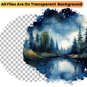 Forest Stary Sky, Trees, Clipart, Space Clipart, Moon Clipart, Star ...