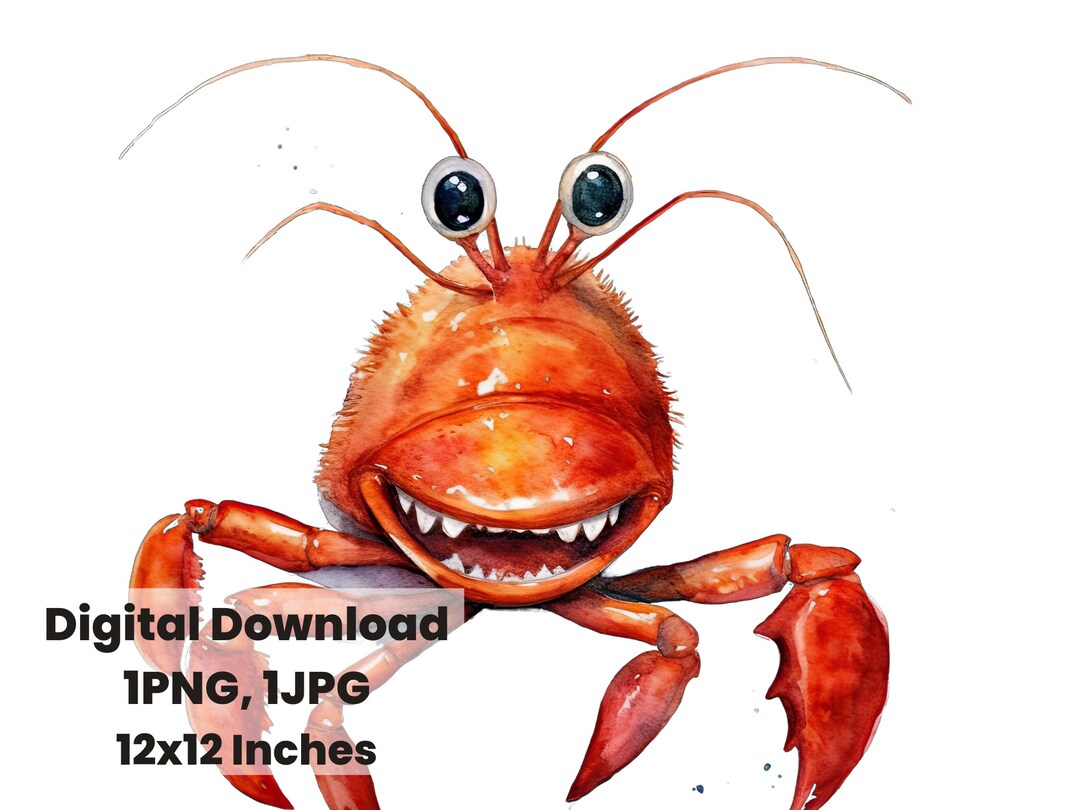 Crusty Baby Crawfish Watercolor Clipart, Lobster, Cartoon Character ...