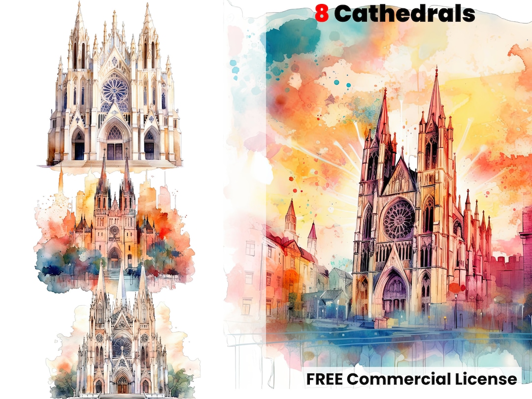 Cathedral Watercolor Clipart, Catholic Church, NOLA PNG, Cathedral ...
