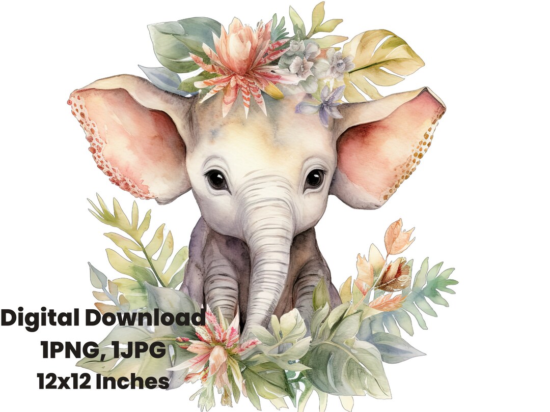 Baby Elephant Nursery Watercolor Clipart, Png, Printable Elephant ...