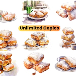 New Orleans Beignets Watercolor Clipart, Donunt Clipart, Baking Png ...