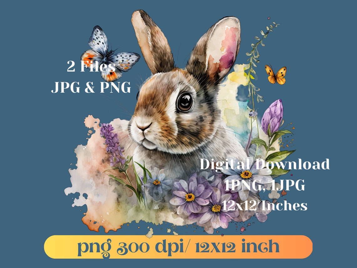 Bunny Clipart Easter Png Watercolor Clipart Sublimation - Etsy