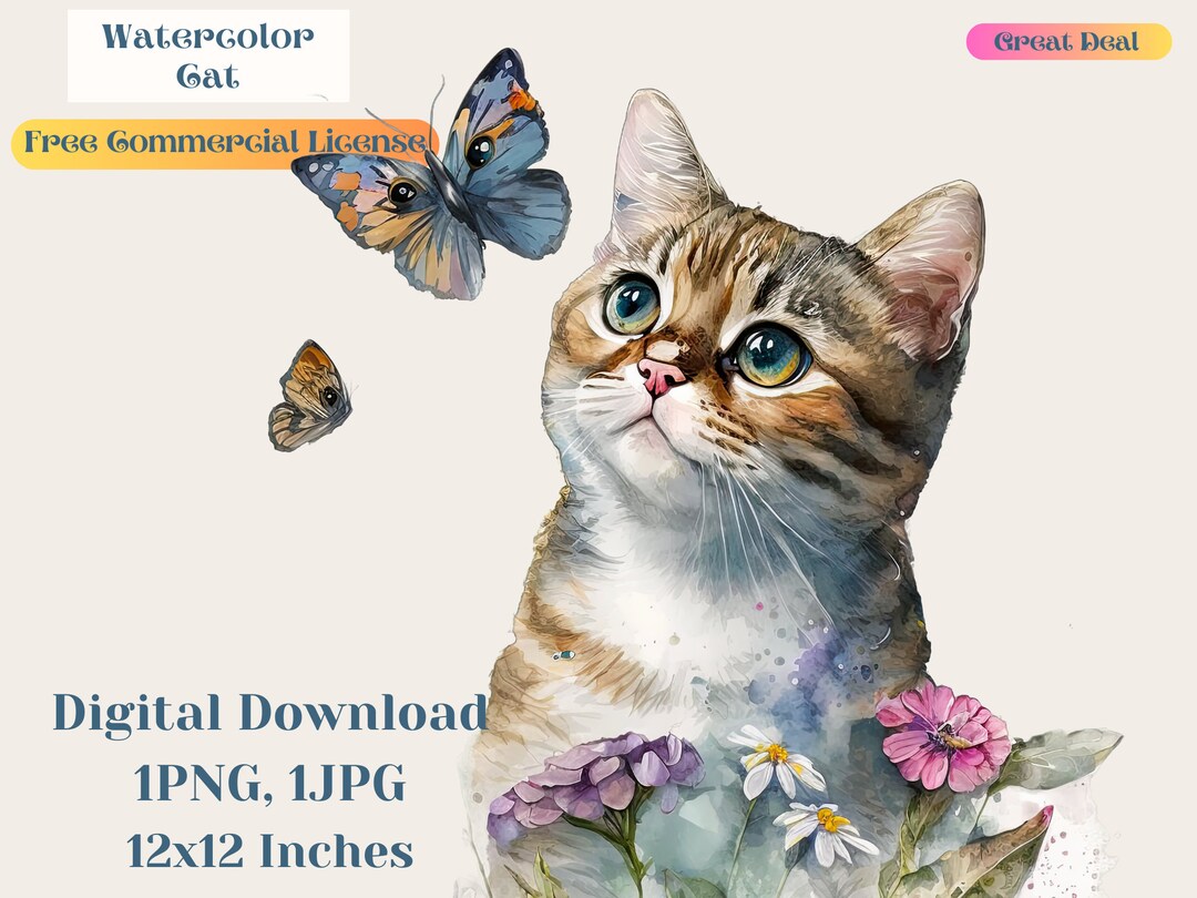 Watercolor Kitten Clipart, Cat Png, Cat Lover Gift Ideas, Printable Cat ...