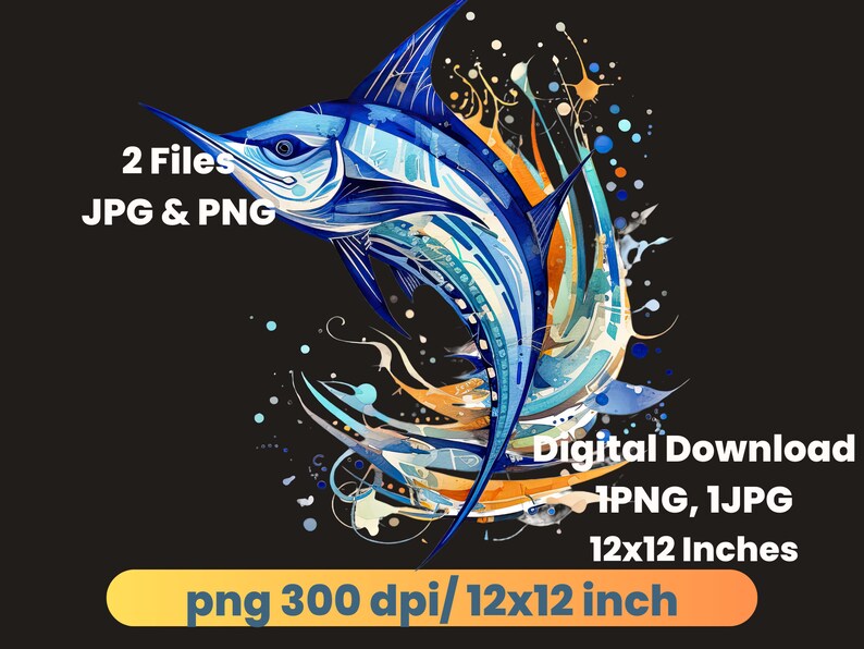 Blue Watercolor Marlin Fish Png Saltwater Fish Clipart - Etsy
