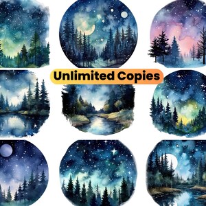 Forest Stary Sky, Trees, Clipart, Space Clipart, Moon Clipart, Star ...