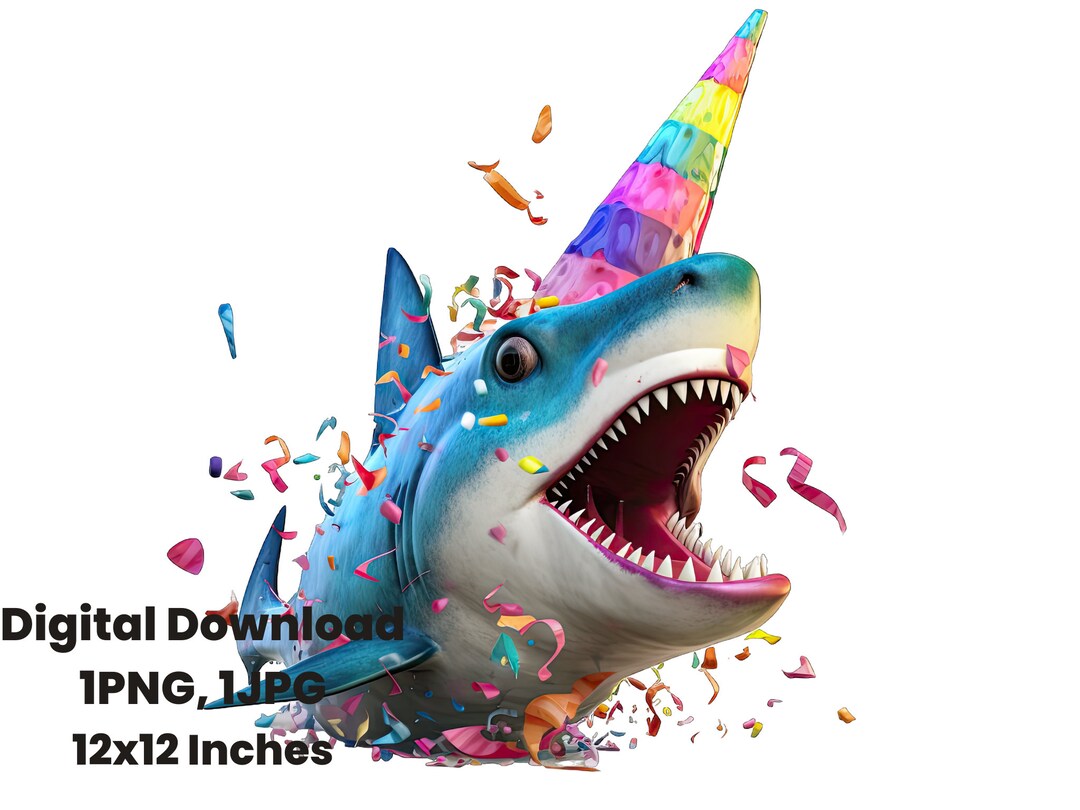 Birthday Shark, Saltwater Fish Clipart, Commercial Use, Watercolor ...