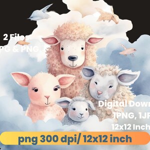 Sheep Bedtime Clipart, Watercolor Clipart, Child Png, Graphic Design ...