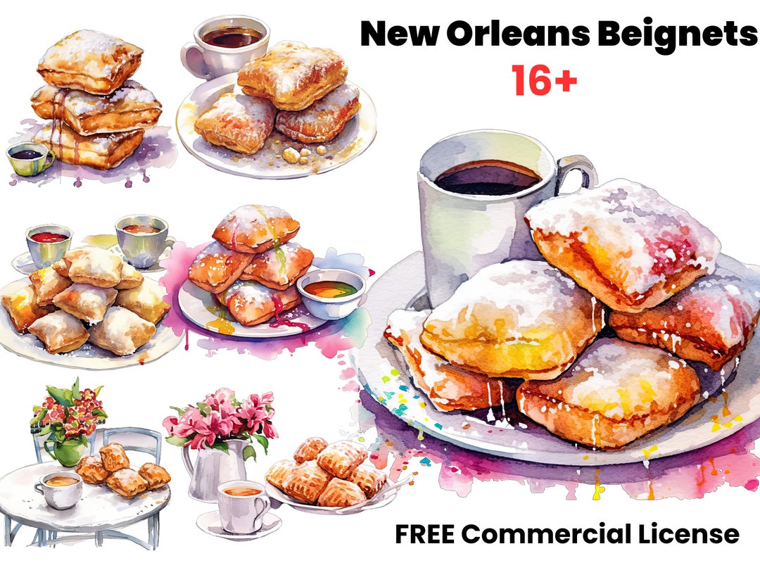 New Orleans Beignets Watercolor Clipart, Donunt Clipart, Baking Png ...
